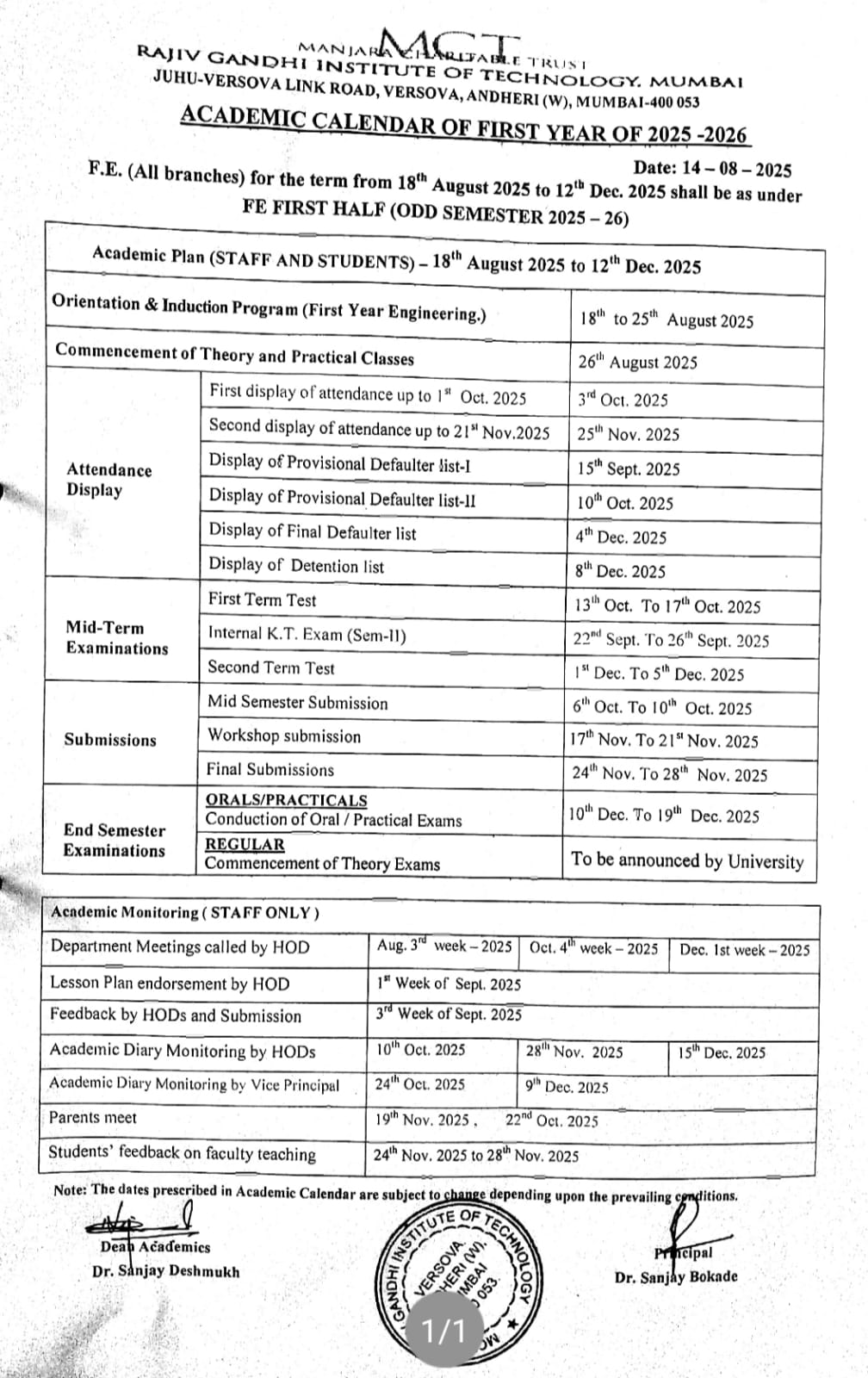 FE Academic Calendar-2025-2026 - Fe Sahyog